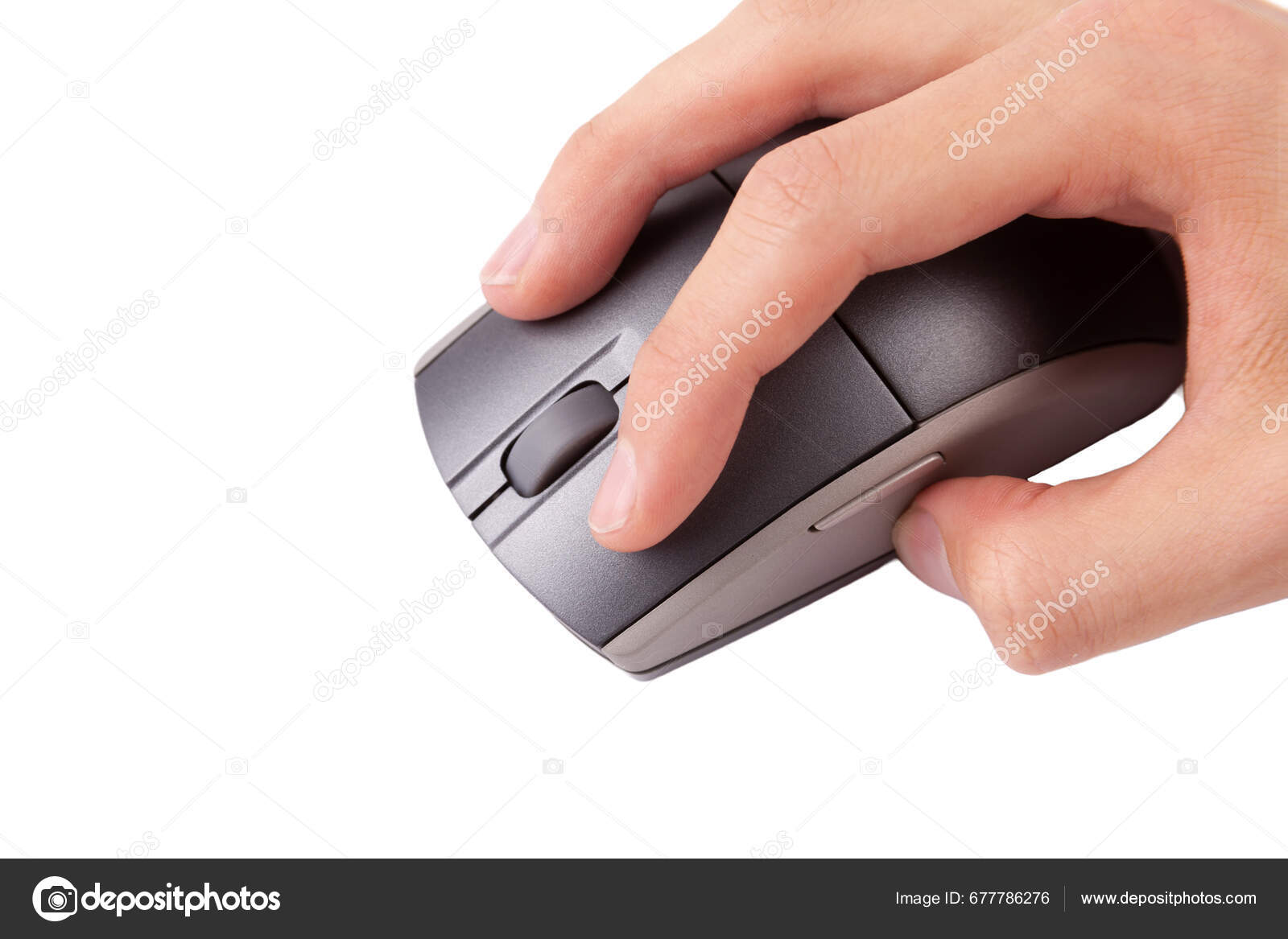 Man Clicking Left Mouse Button Generic Modern Wireless Mouse Object