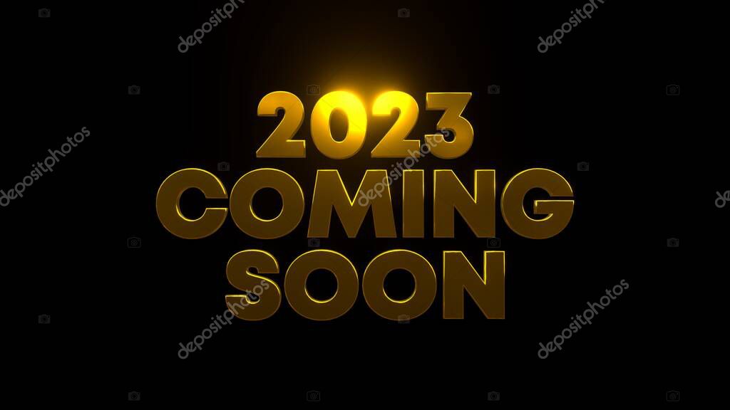 2023 COMING SOON on black background. 4K UHD. 3d rendering. 2023