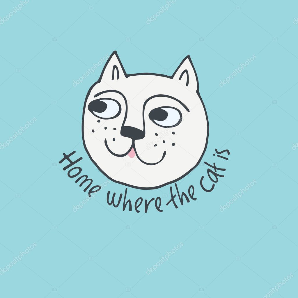 Imprimir con gato divertido, letras Inicio donde está el gato. Perfecto ...