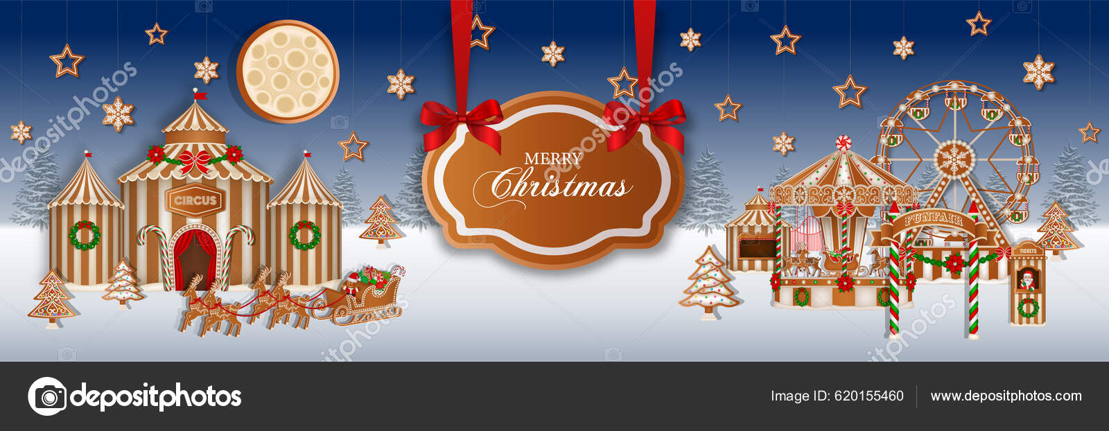 Christmas Banner Gingerbread Funfair Circus Christmas Background ...