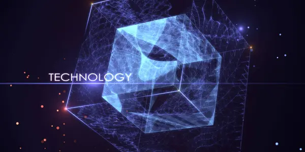 Creative square polygonal technology wallpaper. Geometry, big data and ...