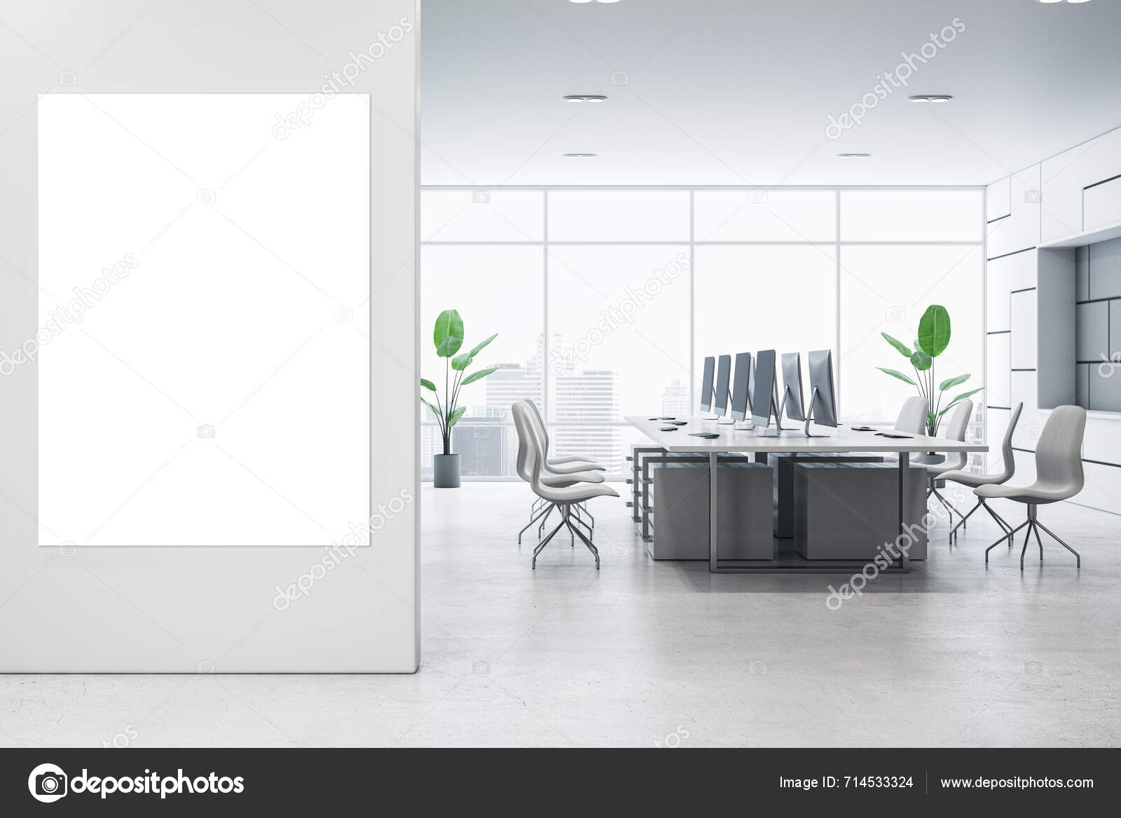 Modern Office Setting Blank Poster Natural Lighting Rendering — Stock ...
