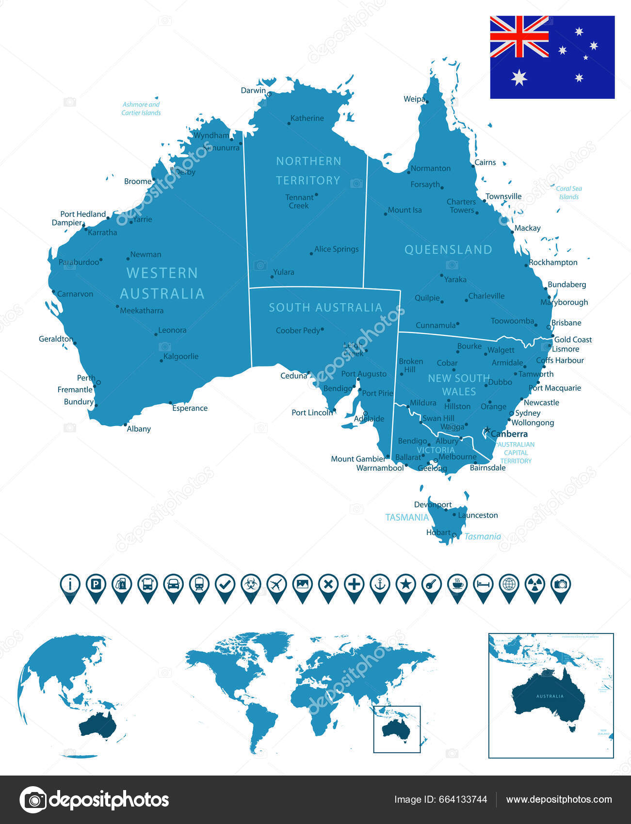Australia Country Map Australia Detailed Blue Country Map Cities