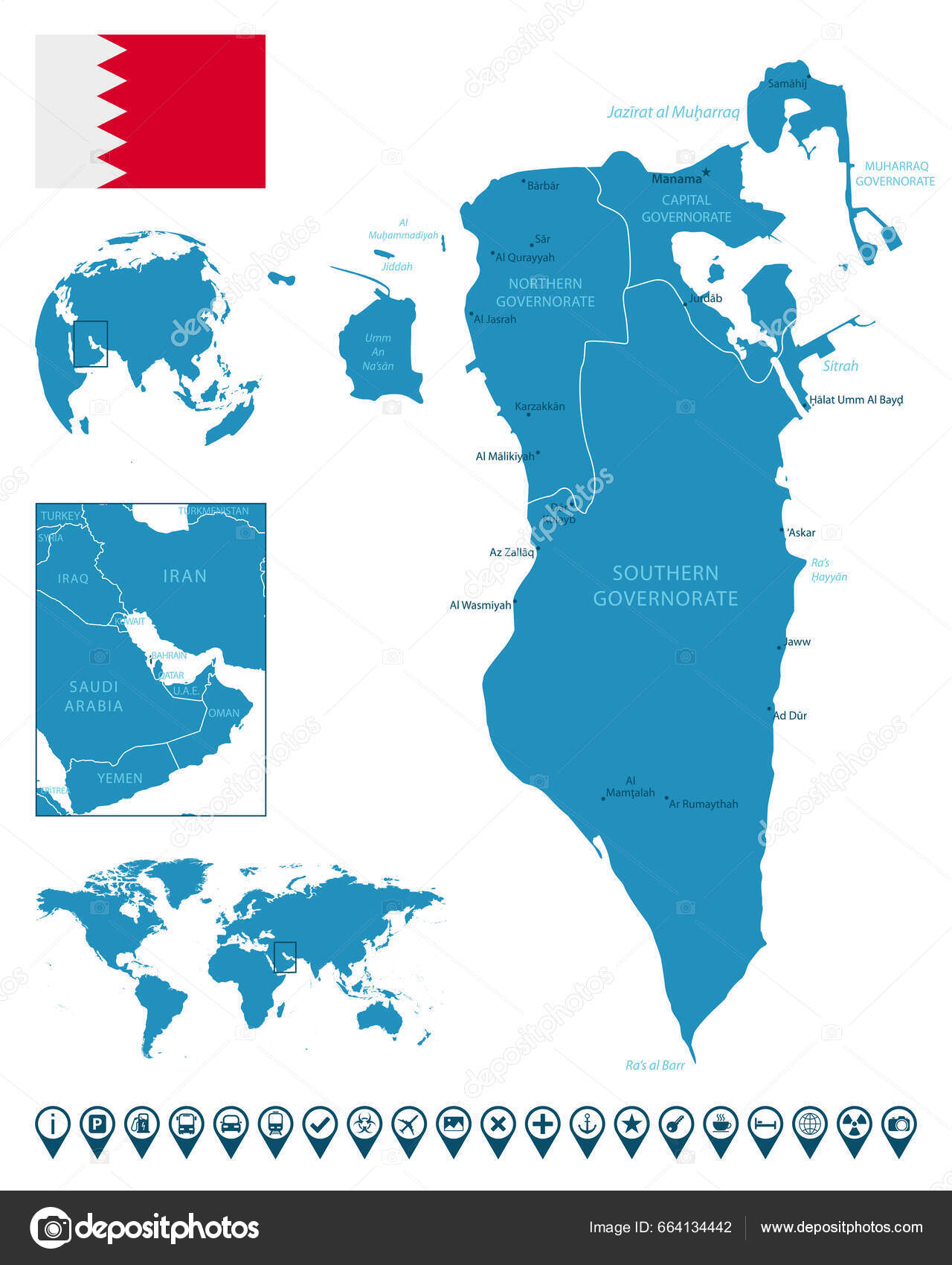 Bahréin Mapa Detallado Del País Azul Con Ciudades Regiones Ubicación ...