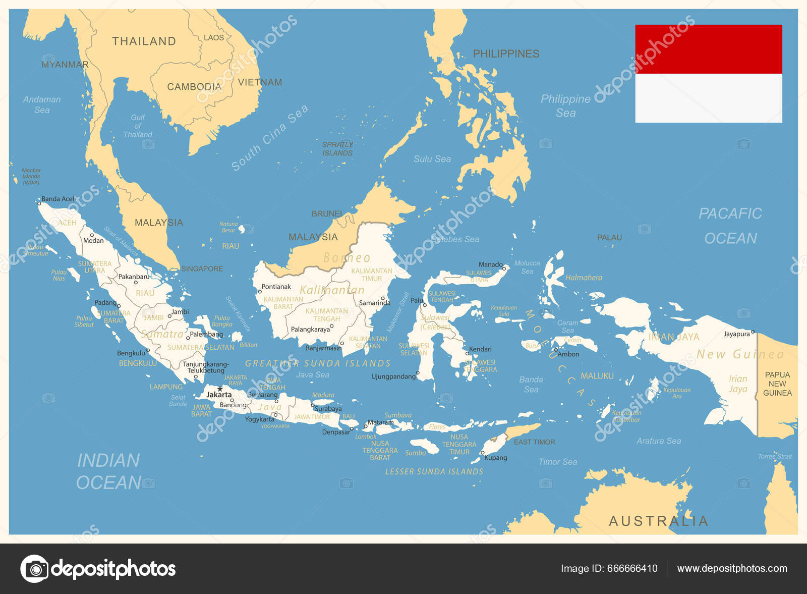 Indonésia Mapa Detalhado Com Divisões Administrativas Bandeira País ...