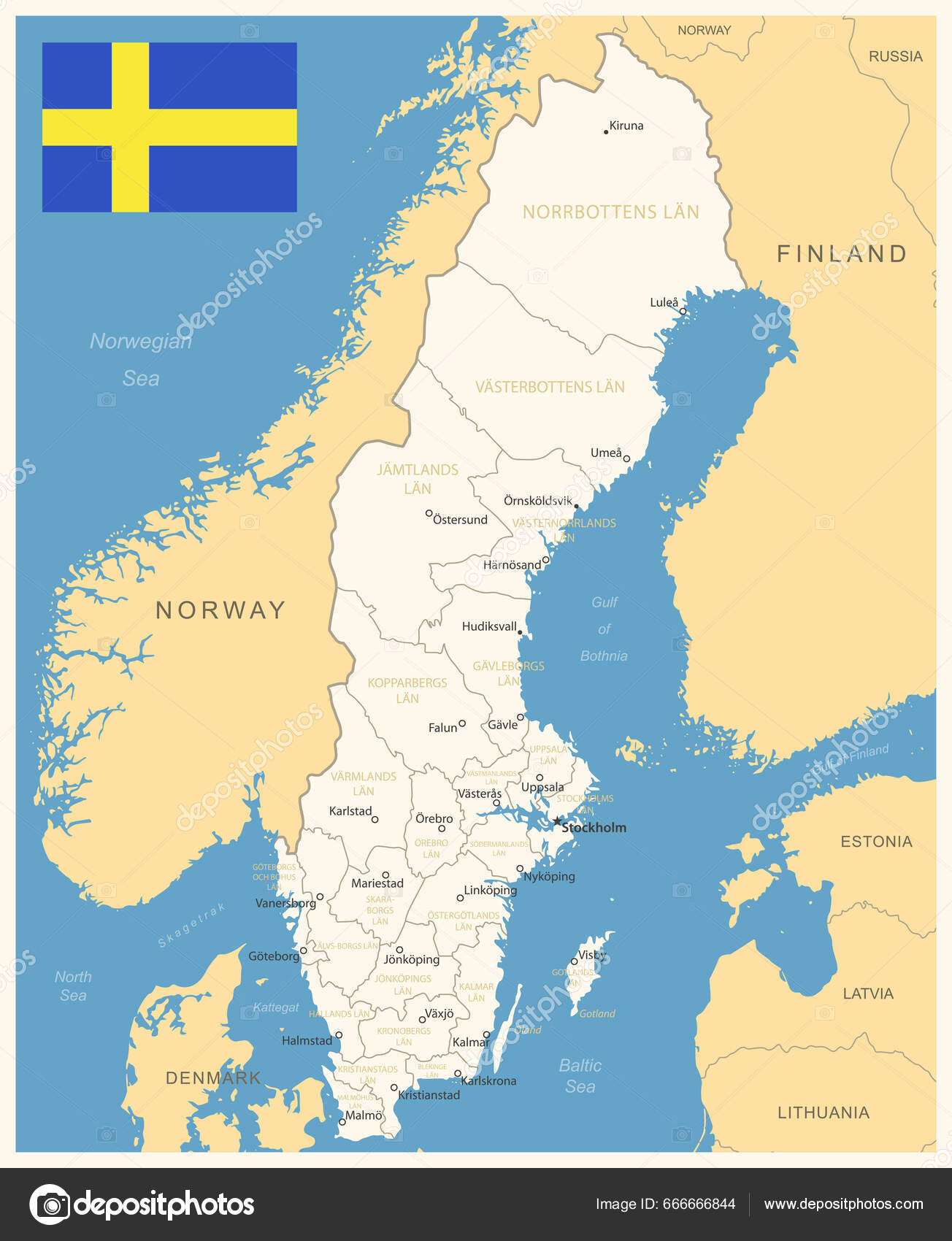 Suecia Mapa Detallado Con Divisiones Administrativas Bandera Del País ...