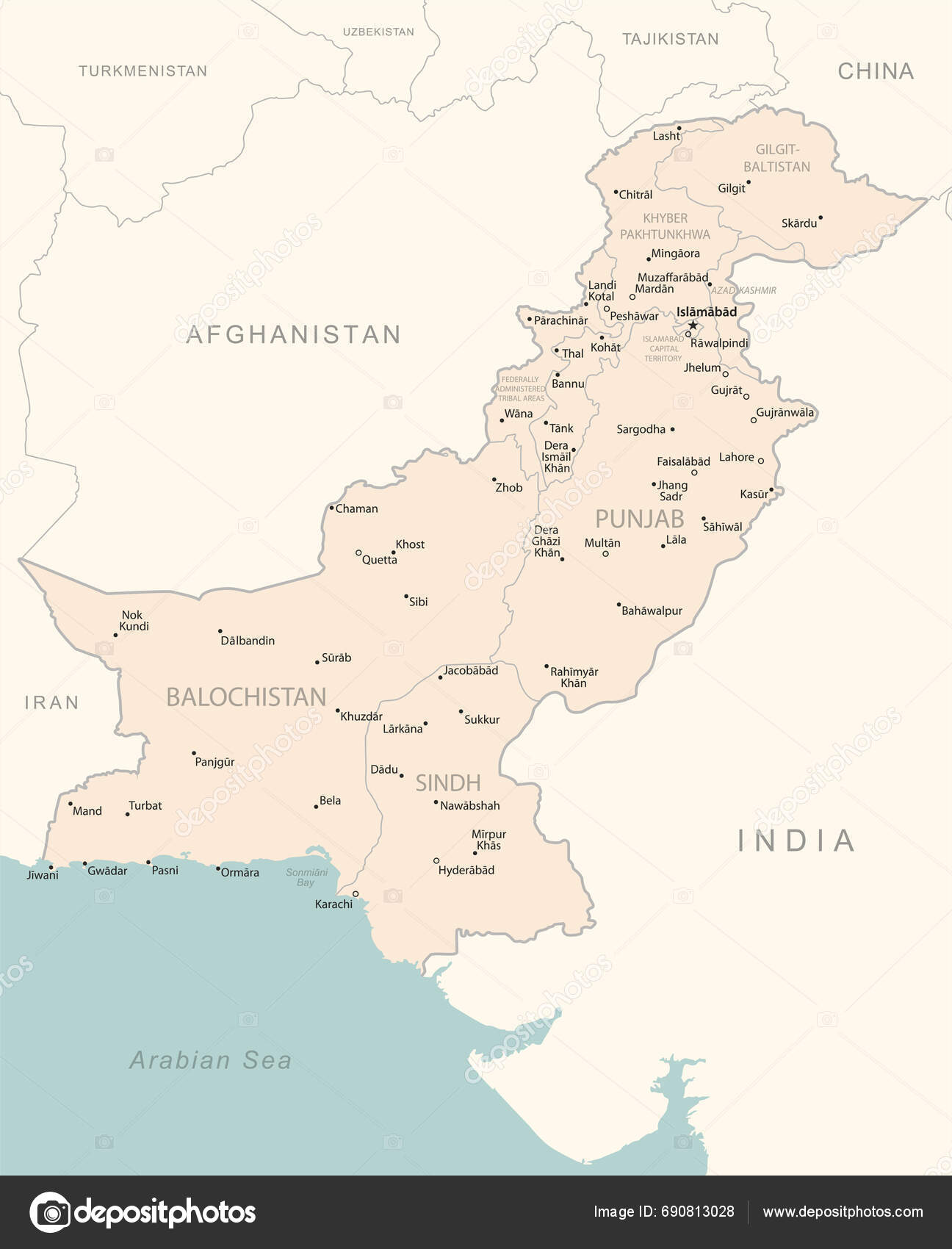 Pakistan Detailed Map Administrative Divisions Country Vector ...