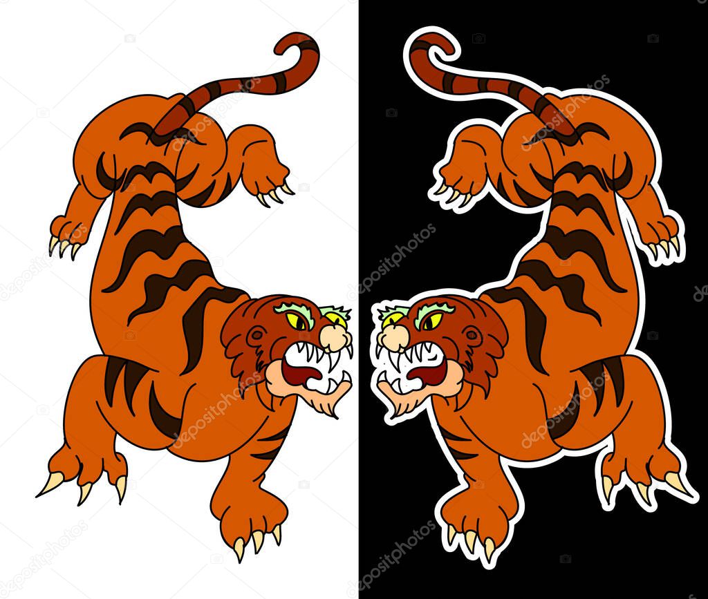 Esquema y garabato arte Tigre vector está en fondo blanco.Dibujo tigre ...