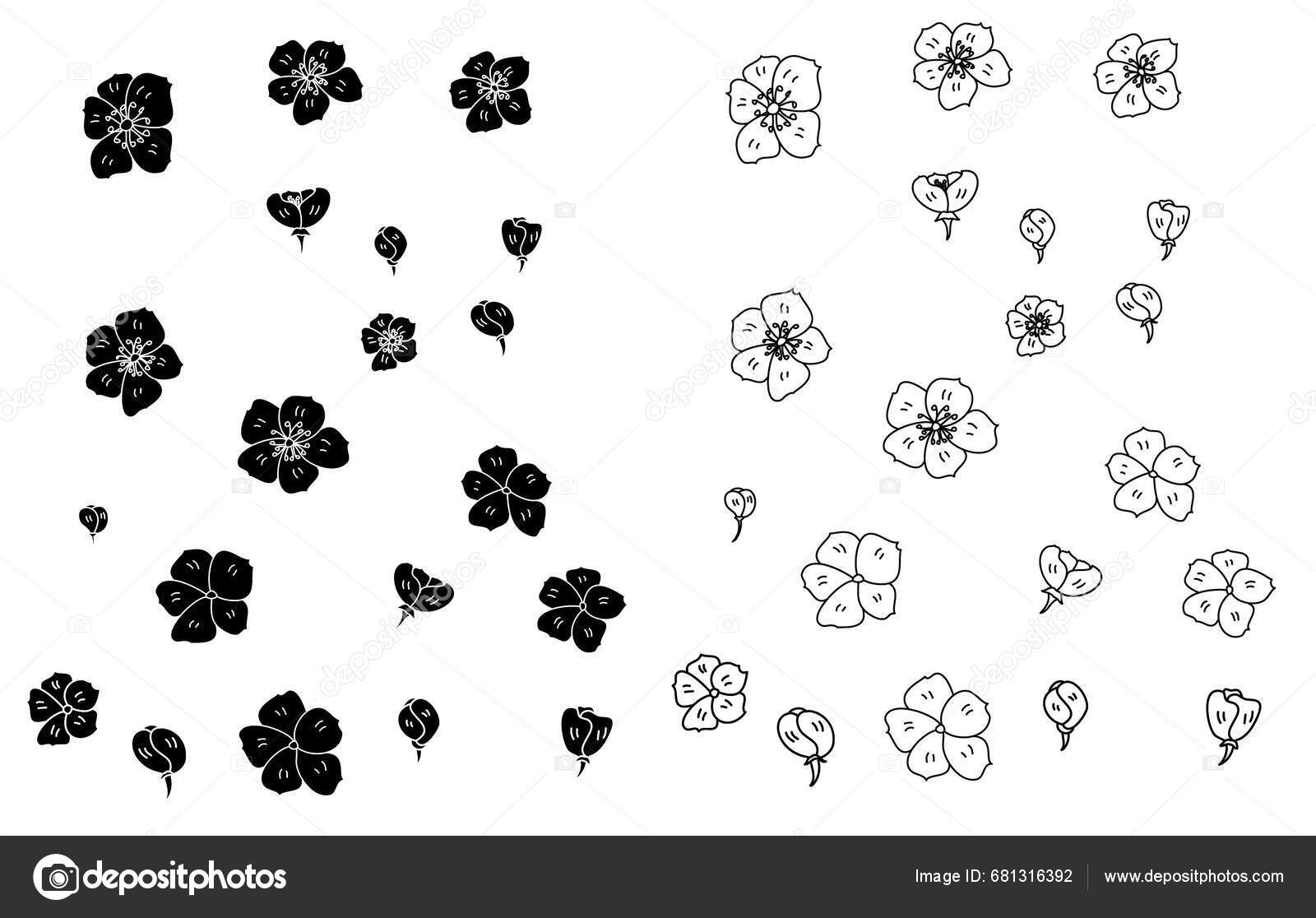 Free Hand Sakura Blomst Vektor Sæt Smuk Linje Kunst Fersken Stock ...