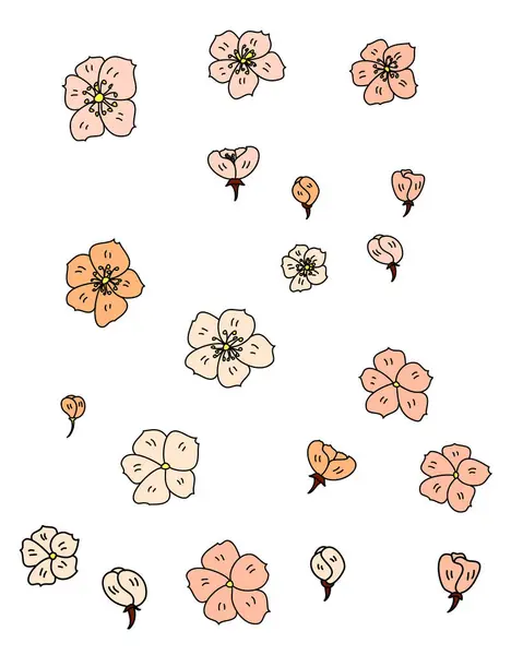Free Hand Sakura Blomst Vektor Sæt Smuk Linje Kunst Fersken Stock ...
