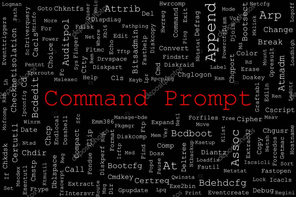 Tagcloud hecho de comandos Command Prompt colocados aleatoriamente ...