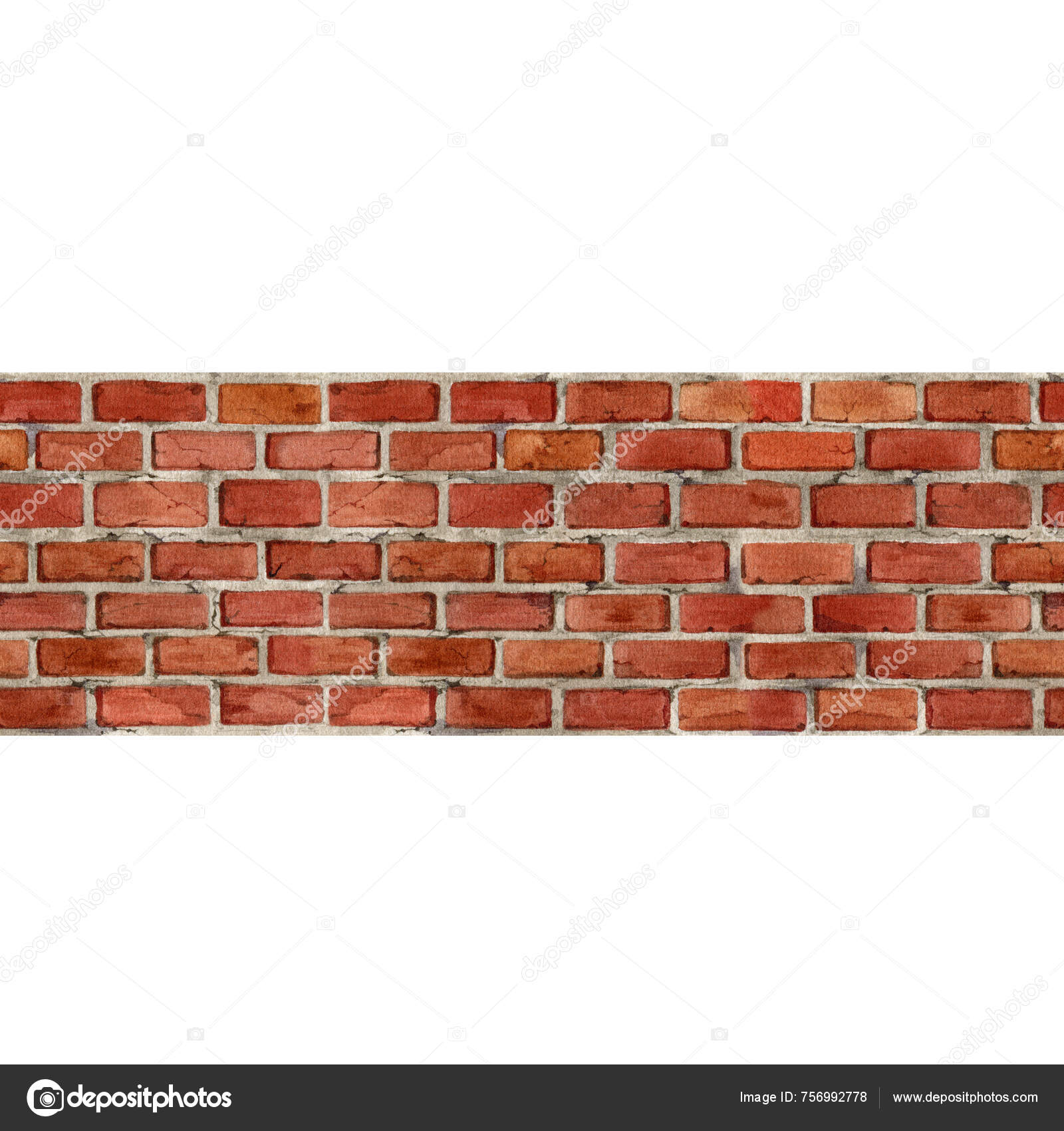 Red Brick Wall Seamless Border Watercolor Painted Illustration Brick ...