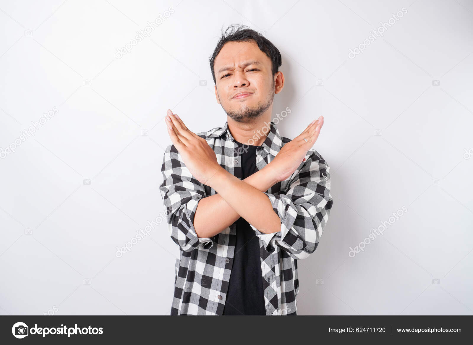 Handsome Asian Man Hand Gesture Pose Rejection Prohibition Copy Space ...