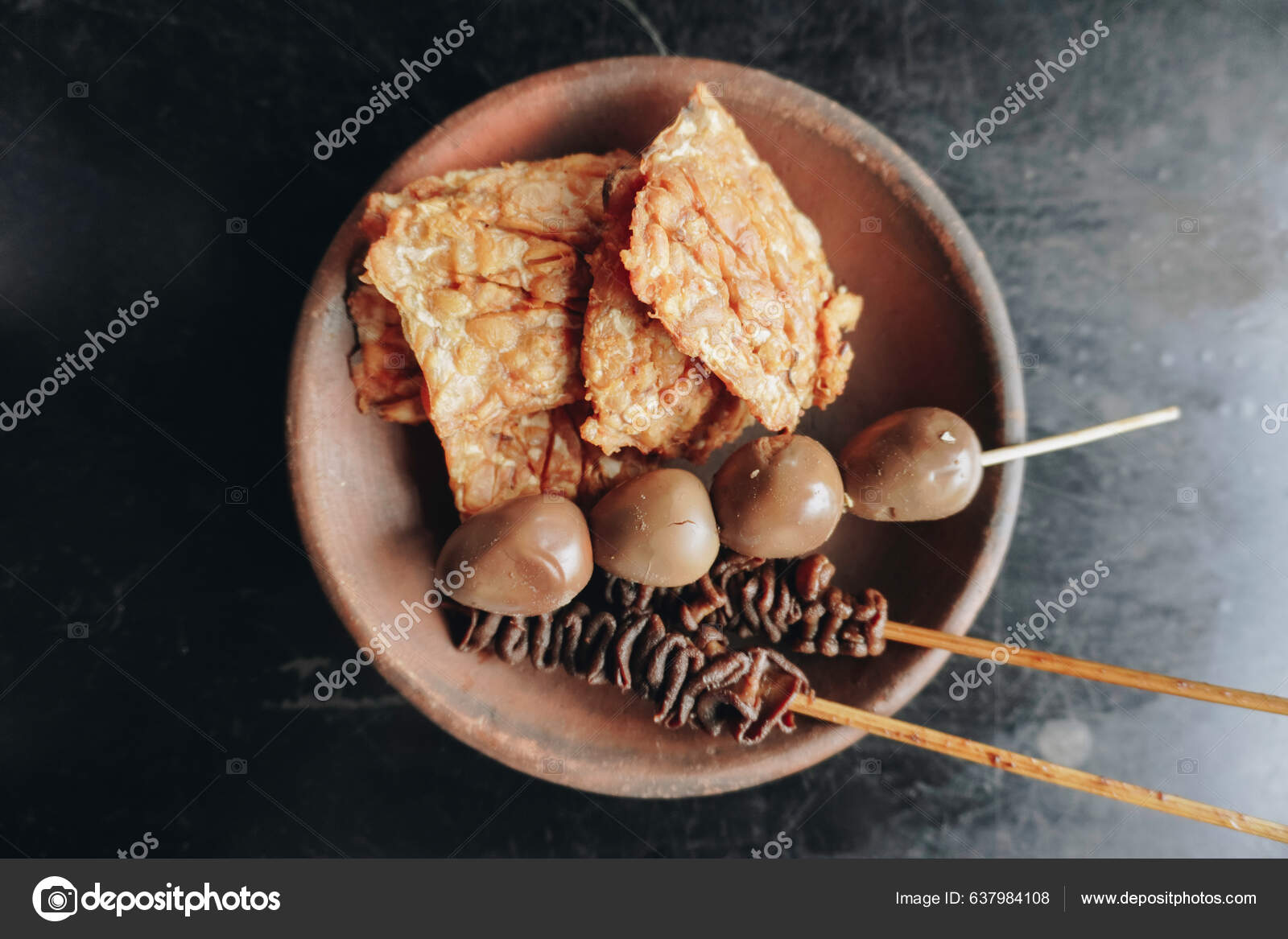 Photo Side Dish Contains Chicken Intestine Satay Sate Usus Ayam — Stock ...