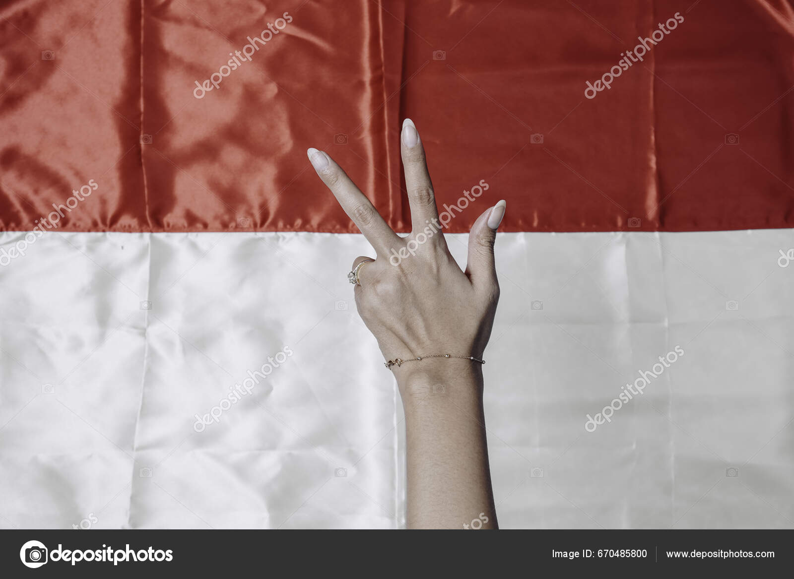 Hands Gesturing Signs Number Isolated Indonesian Red White Flag ...