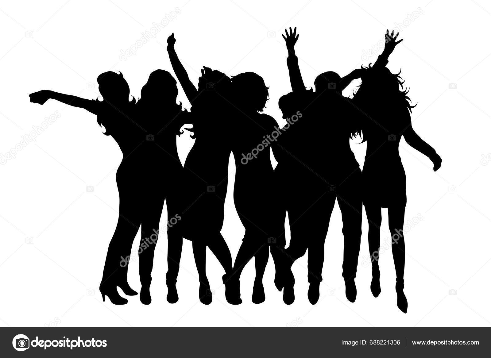 Vector Silhouette Group Women White Background Symbol Girl Band Company