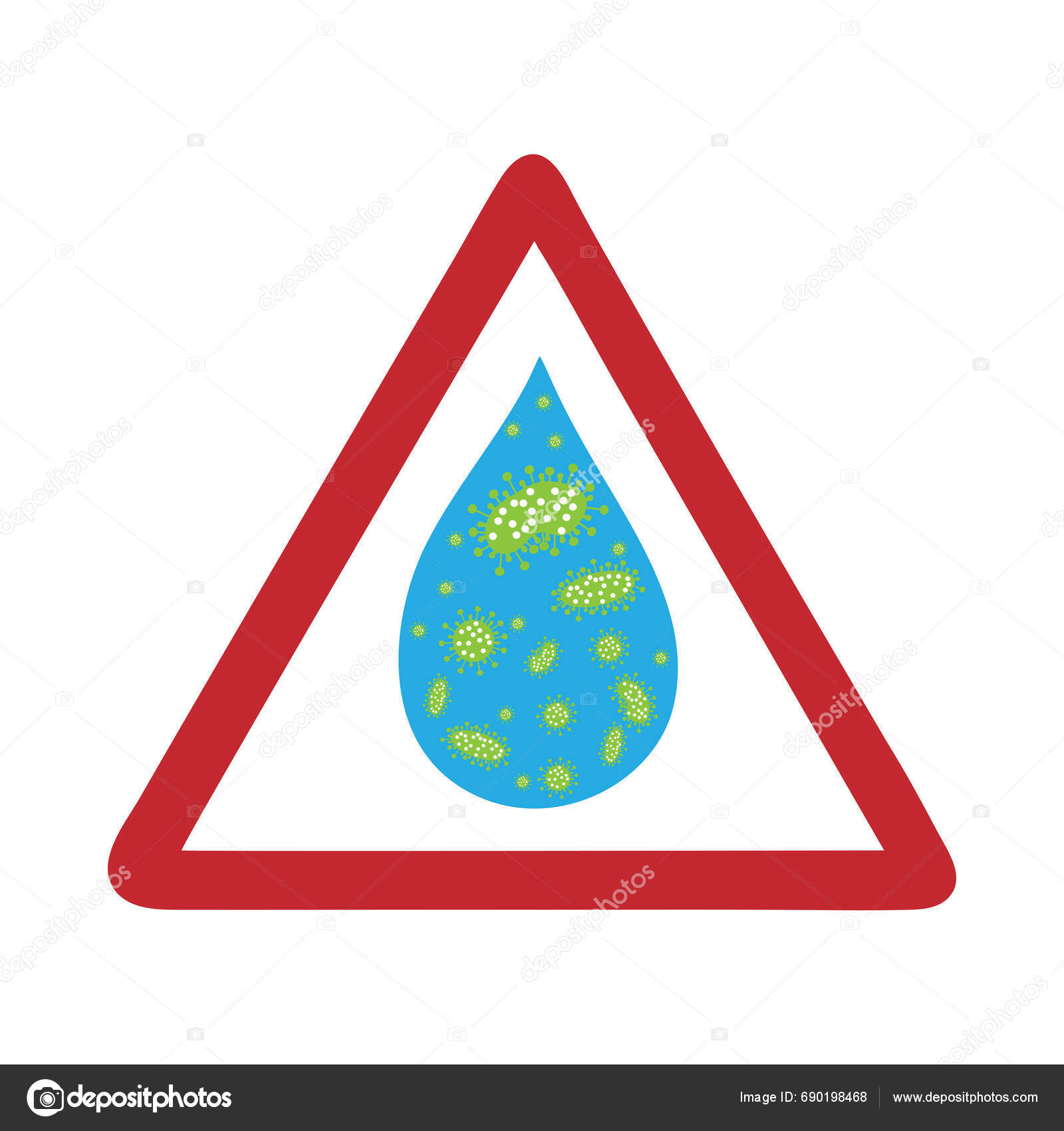 Vector Illustration Warning Sign Contaminated Water Bacteria White ...