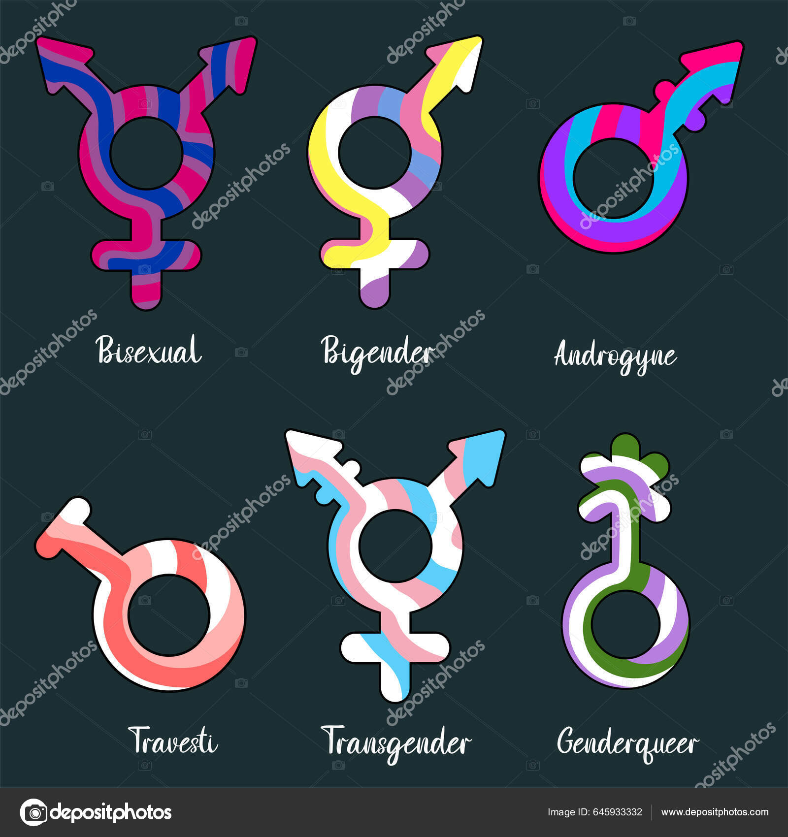 Conjunto Símbolos Lgbtq Mes Orgullo Plano Iconos Coloridos Género