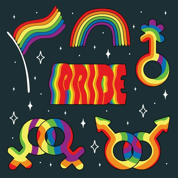 Conjunto Símbolos Lgbtq Mes Orgullo Plano Iconos Coloridos Género
