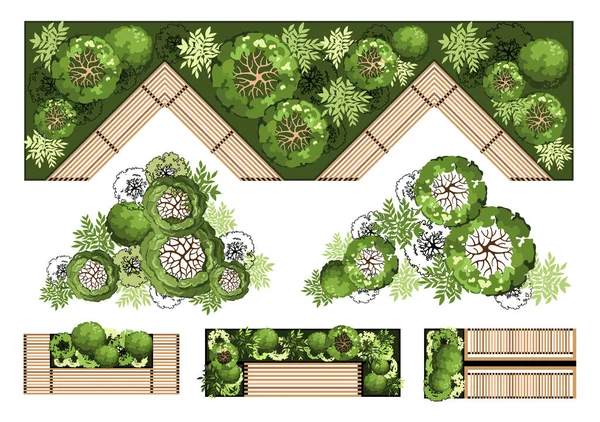 Top View Elements Landscape Design Plan Trees Benches Architectural ...