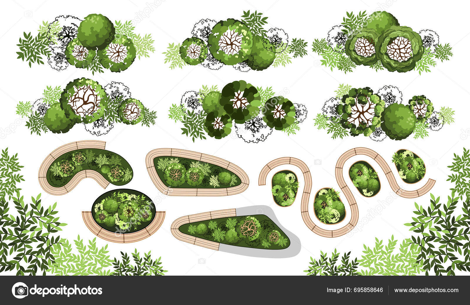Top View Elements Landscape Design Plan Trees Benches Architectural ...