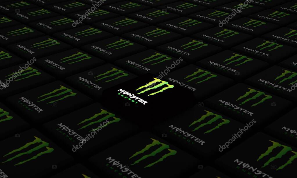 Melitopol, Ucrania - 21 de noviembre de 2022: Monster Energy drink logo icon isolated on shape ...
