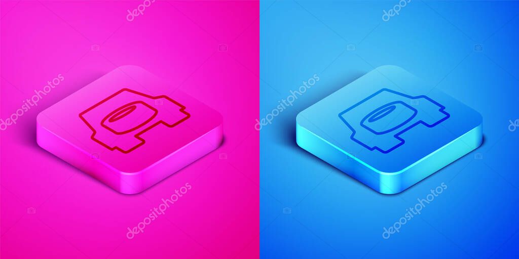 Isometric line Spare wheel in the car icon isolated on pink and blue ... Isometric line Spare wheel in the car icon isolated on pink and blue ...