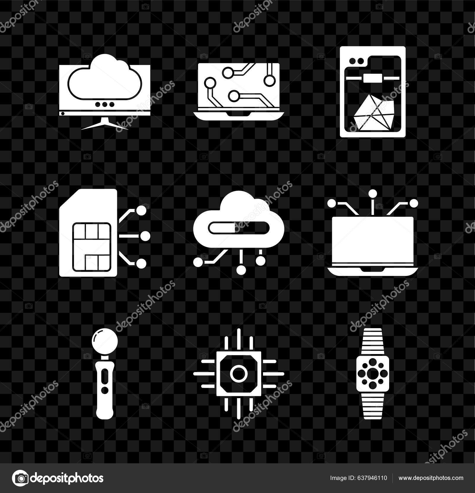 Set Computer Monitor Screen Laptop Printer Gamepad Processor Smartwatch Sim Stock Vector Image ...