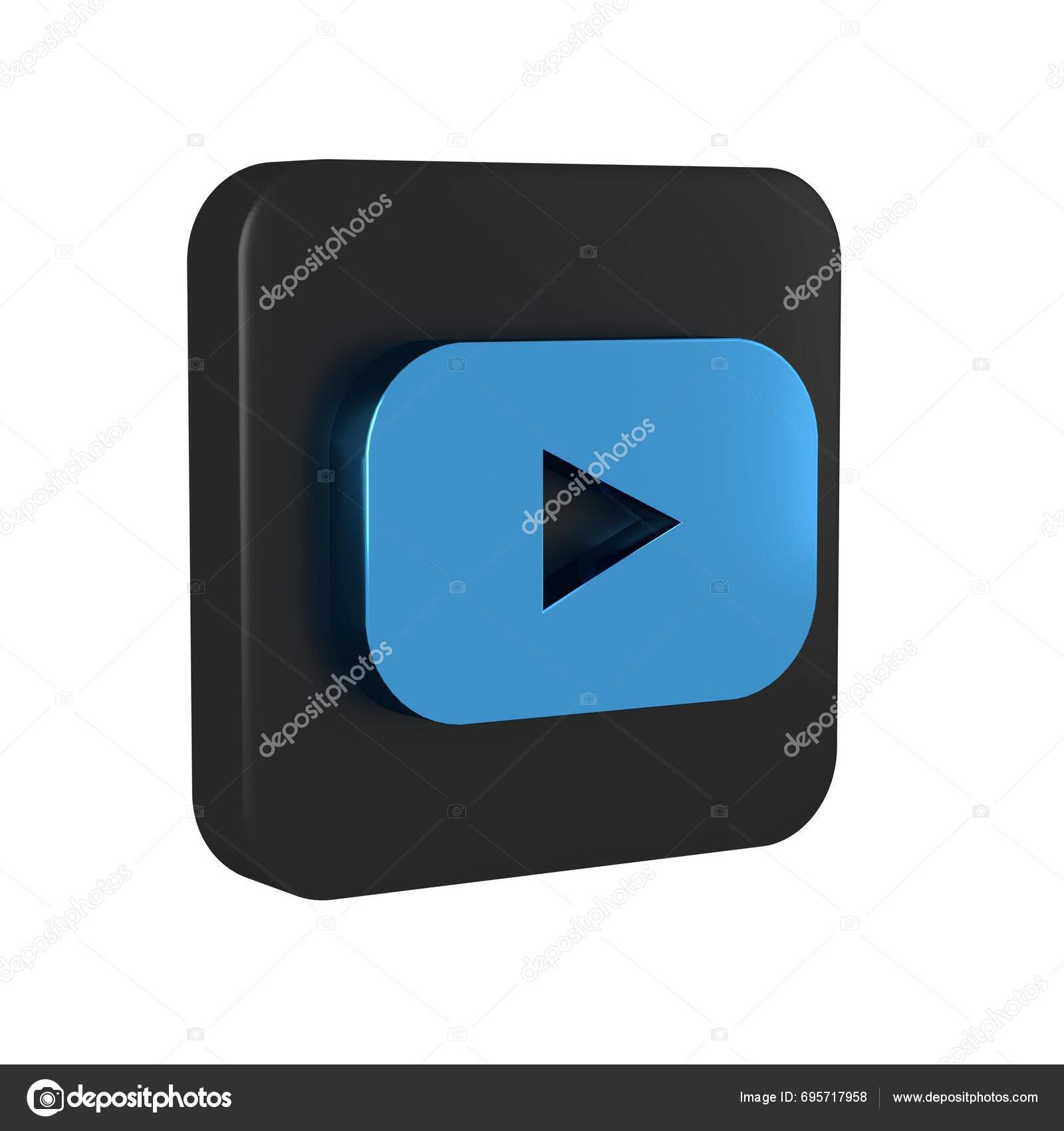 Blue Play Icon Isolated Transparent Background Black Square Button ...