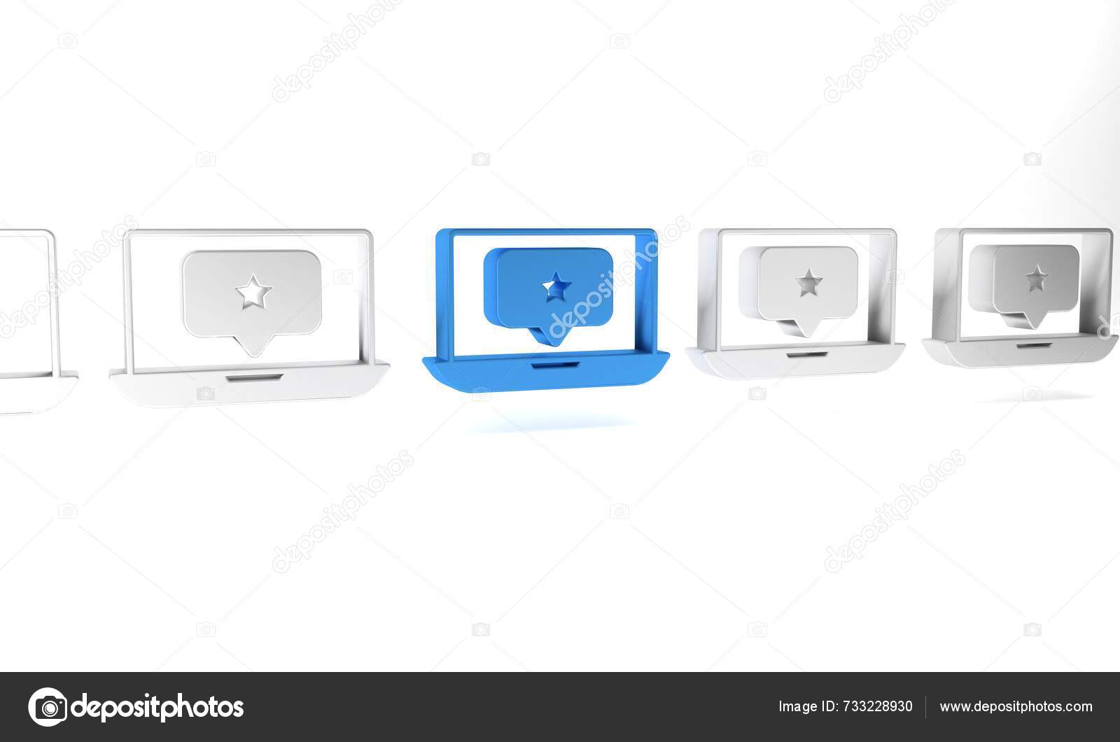 Blue Laptop Star Icon Isolated White Background Favorite Best Rating ...