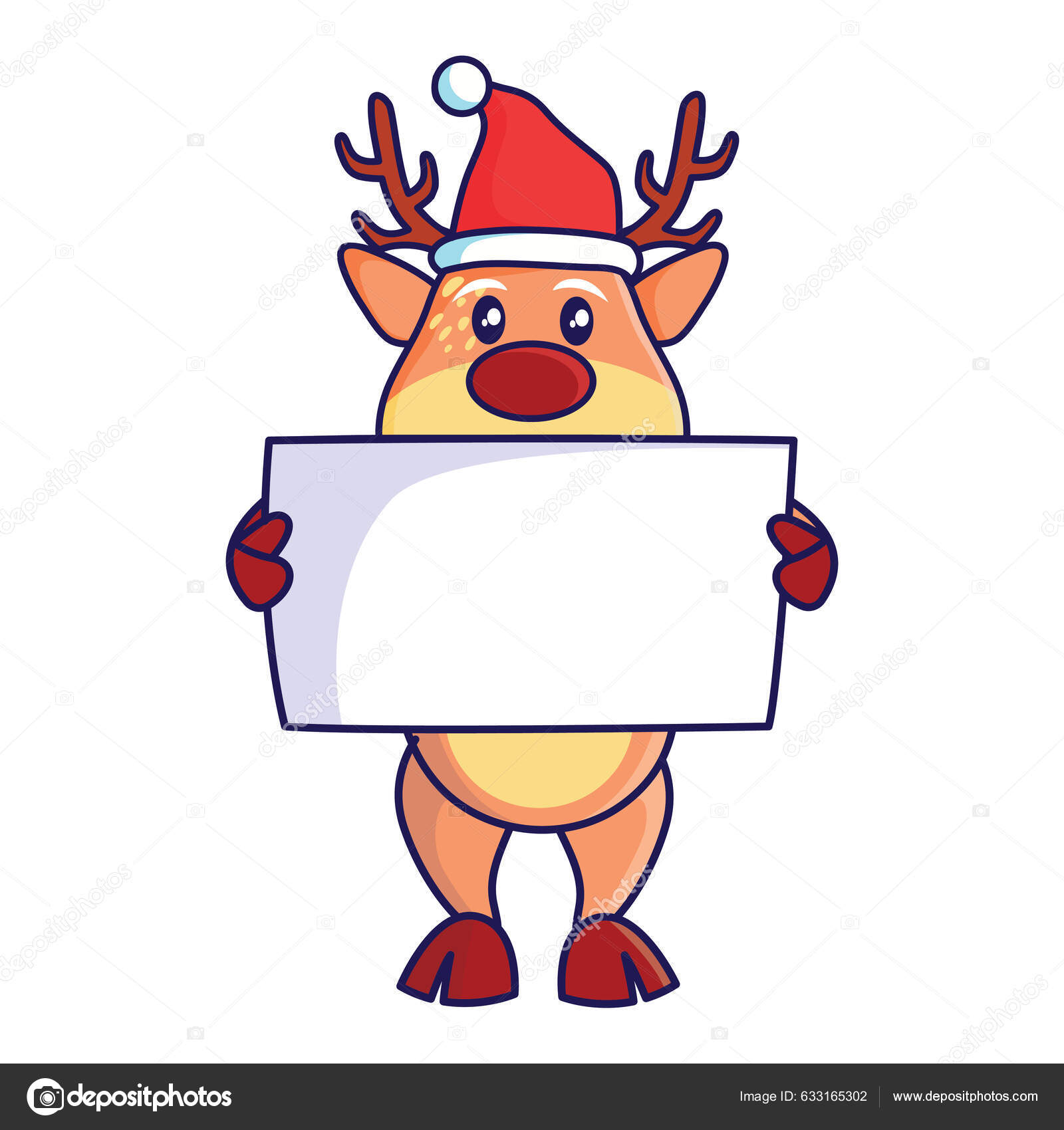 Söt Jul Ren Illustration Med Vit Isolerad Bakgrund vektor av ...