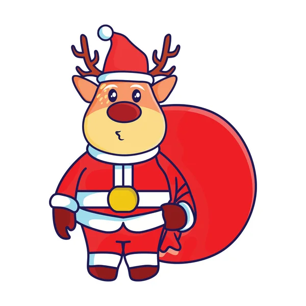 Söt Jul Ren Illustration Med Vit Isolerad Bakgrund vektor av ...