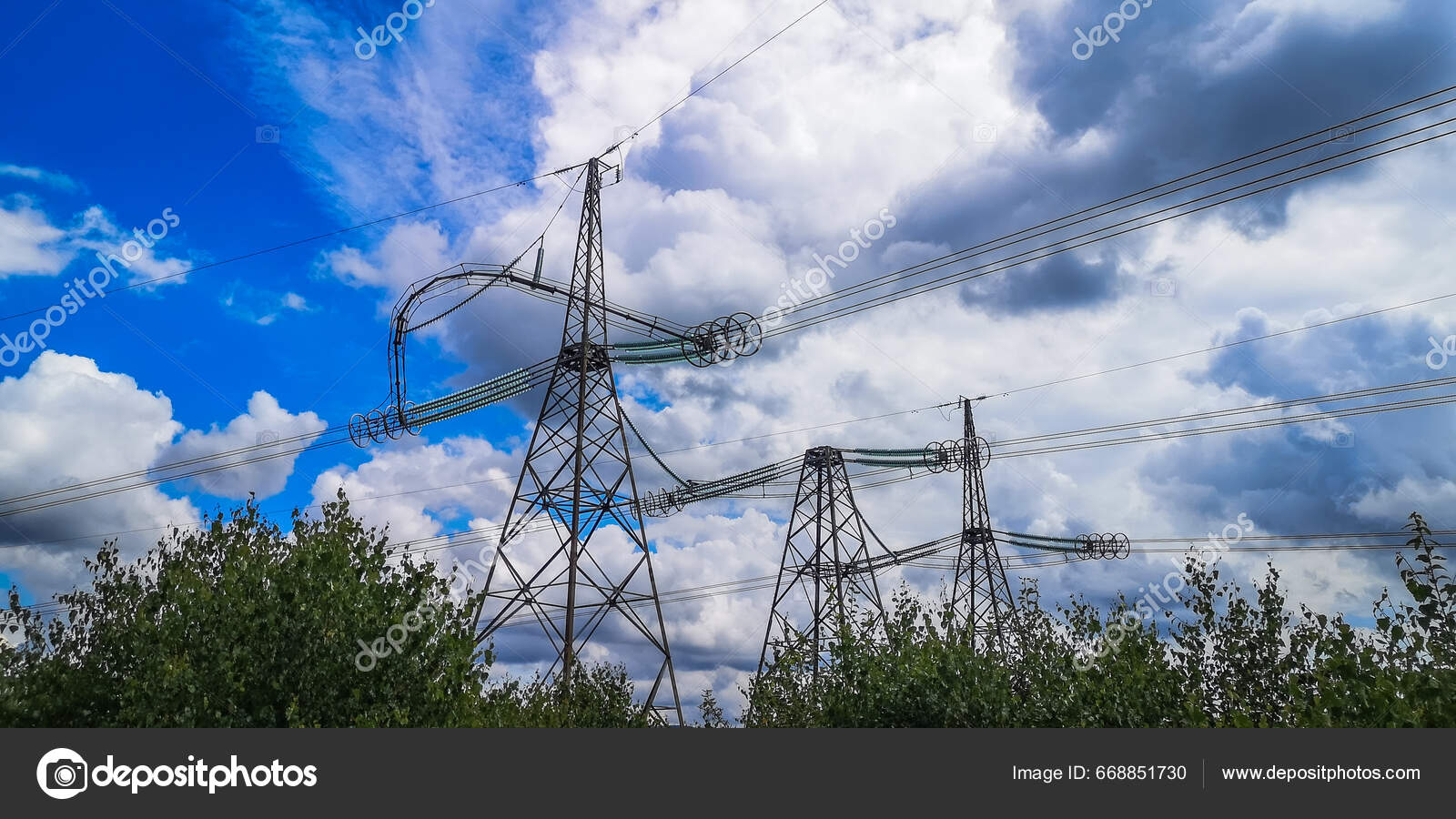 High Voltage Power Lines Background Storm Clouds Stock Photo by ...