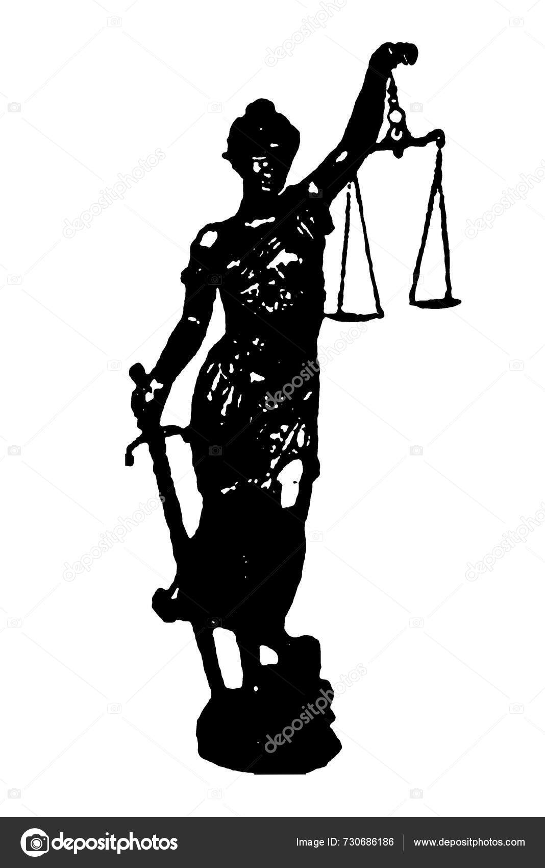 Dibujo Silueta Símbolo Justicia Vector Escalas Mujer Con Los Ojos ...