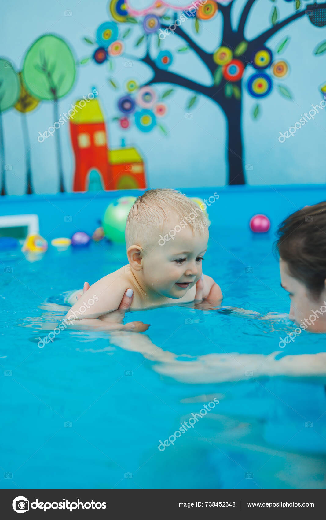 Trainer Teaches Little Boy Swim Children's Pool Courses Teaching ...