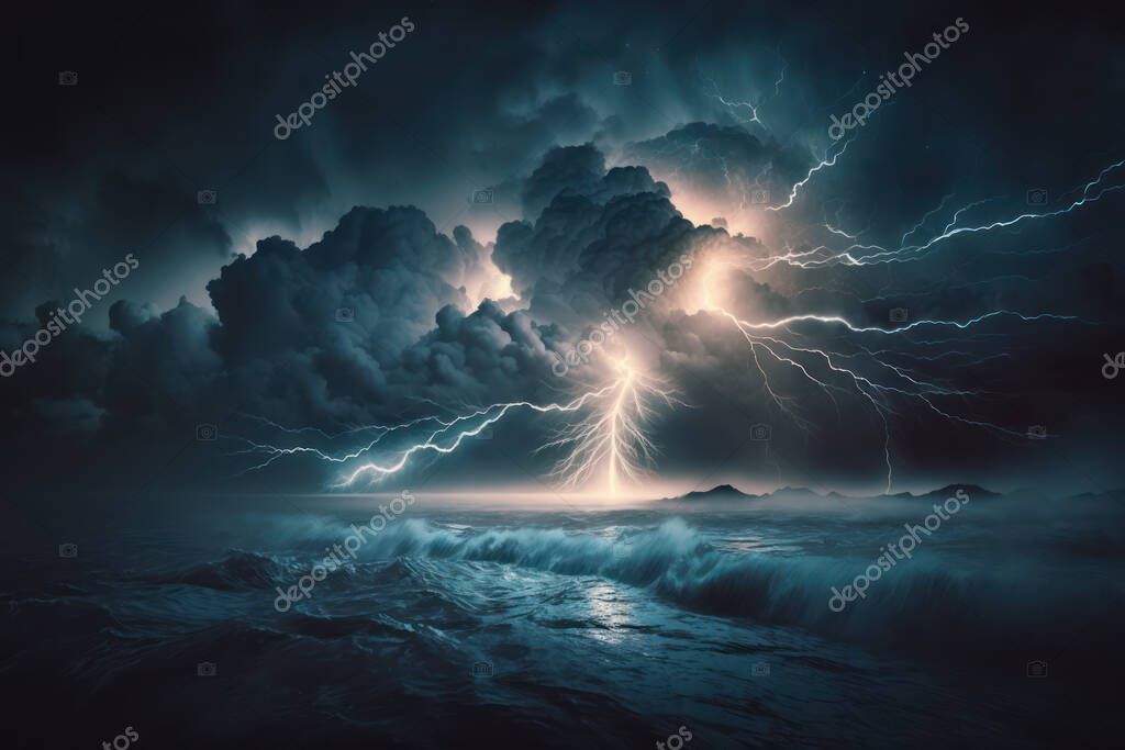 Enorme imagen de tormenta de nubes voluminosas y huracán, lluvia ...