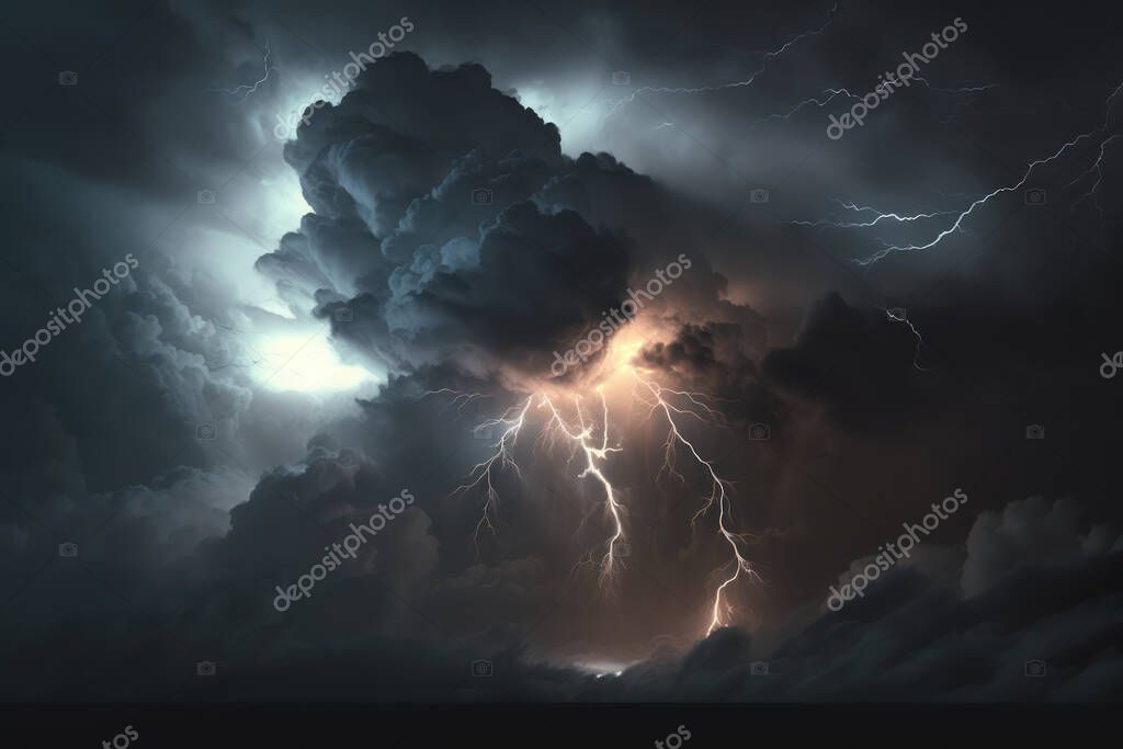 Enorme imagen de tormenta de nubes voluminosas y huracán, lluvia ...