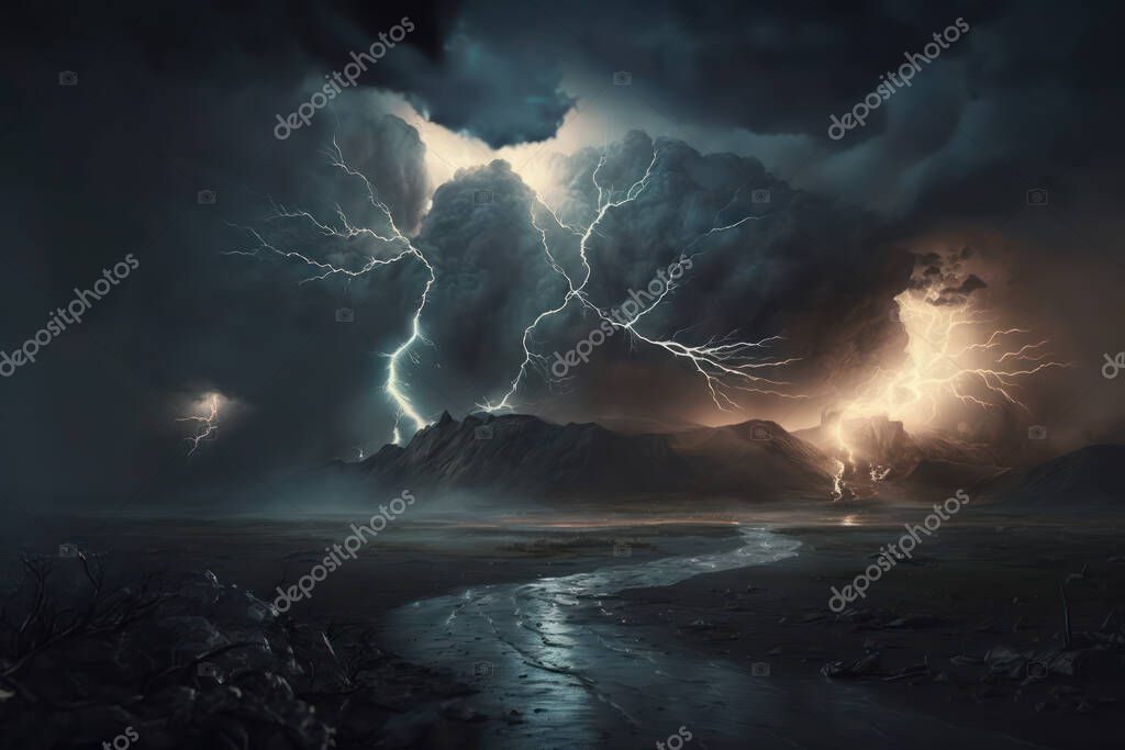 Enorme imagen de tormenta de nubes voluminosas y huracán, lluvia ...