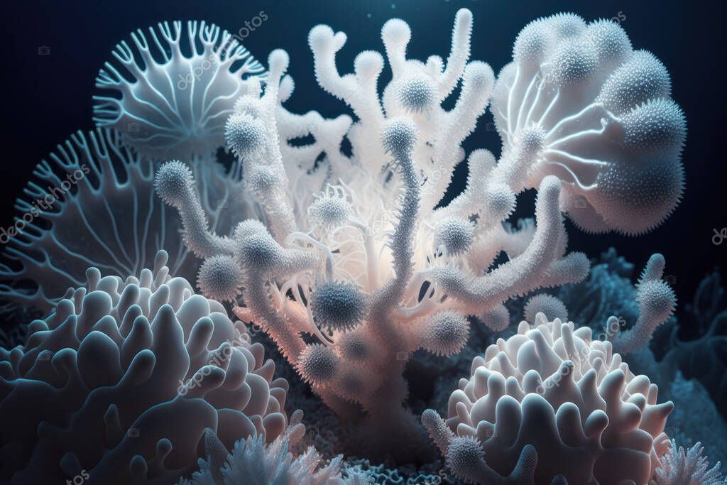 Hermosos corales marinos hermatípicos blancos elaborados de varias ...