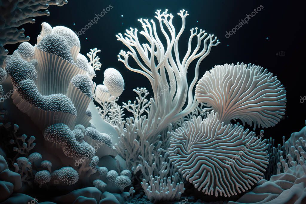 Hermosos corales marinos hermatípicos blancos elaborados de varias ...