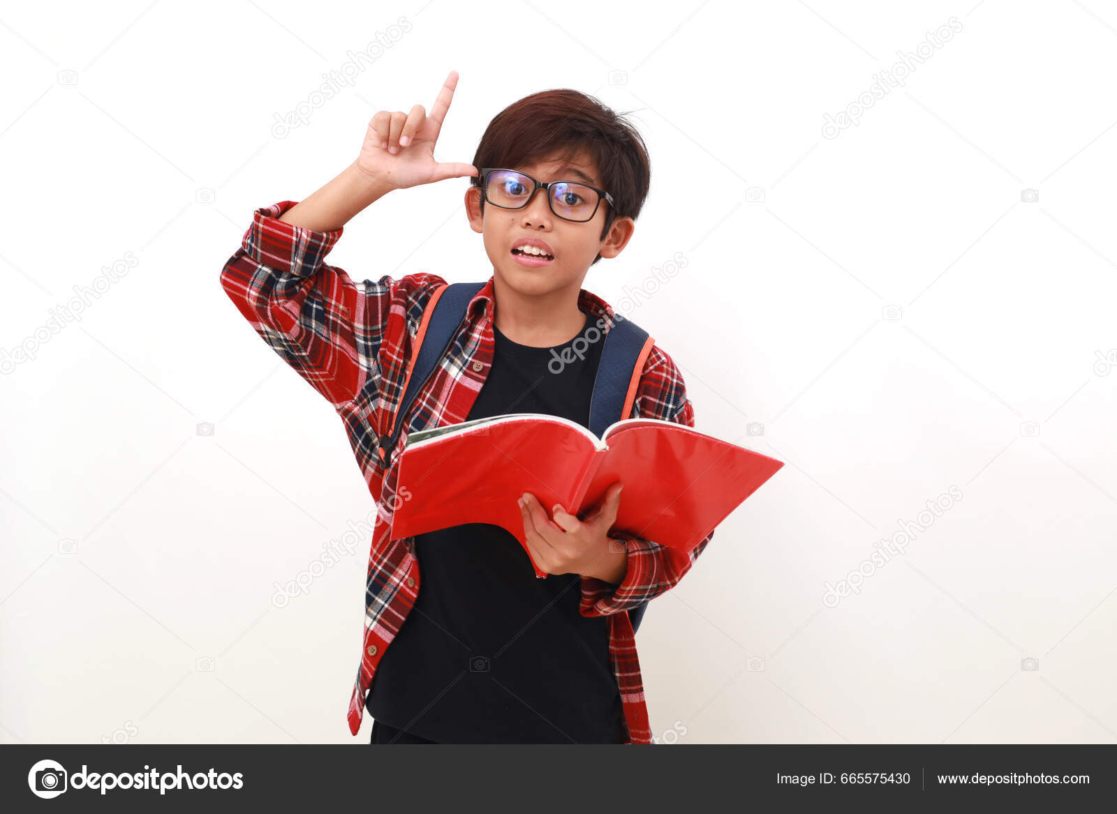 Portrait Smart Asian Student Standing While Holding Book Isolated White ...