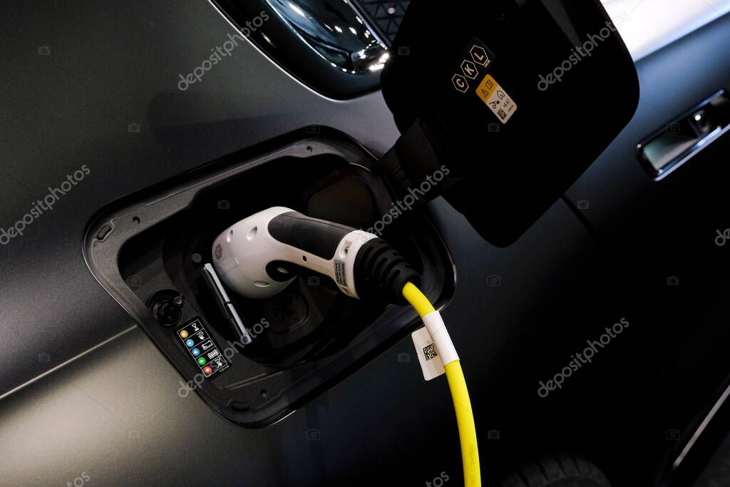 EV Charging Connector car on display during the opening of the Brussels ...