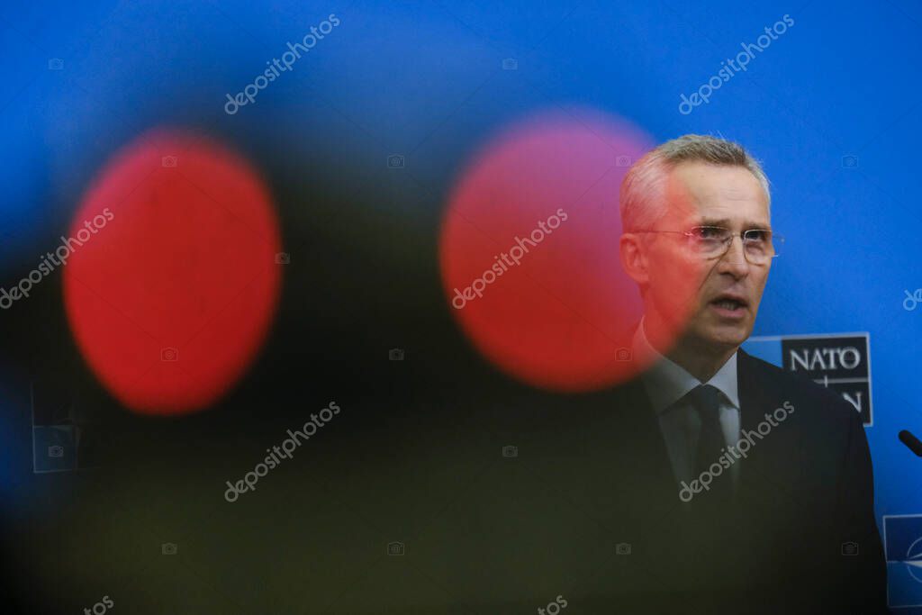 NATO Secretary General Jens Stoltenberg addresses a press conference ahead of a NATO Defence ...