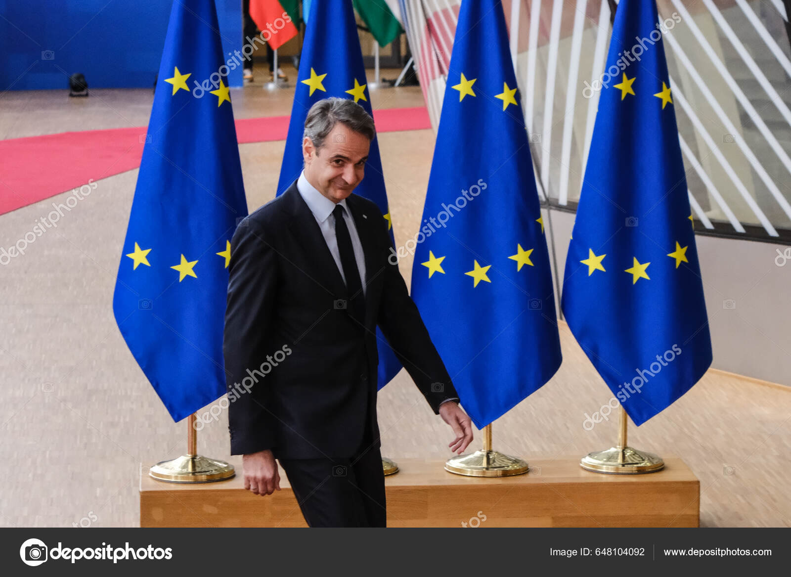Primer Ministro Grecia Kyriakos Mitsotakis Llega Sede Bruselas Marzo ...