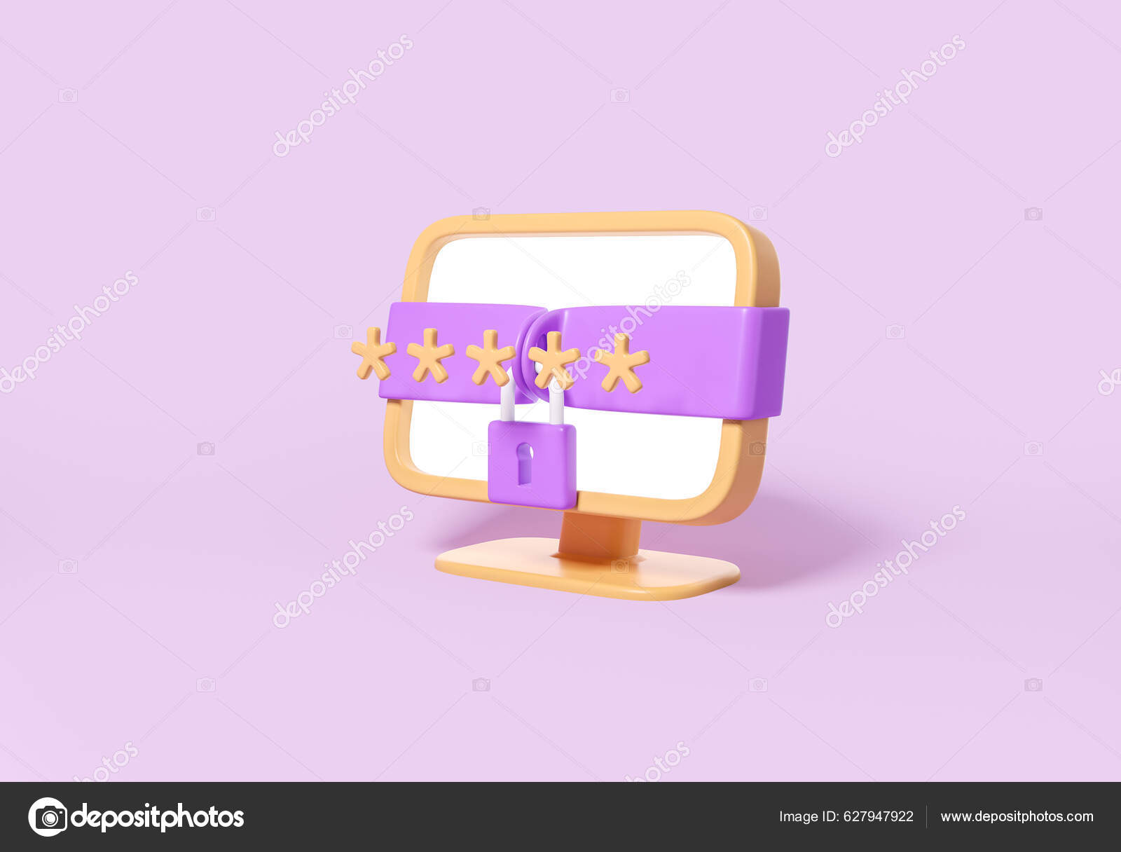 Cartoon Computer Blank Mock Screen Lock Hidden Password Concept Data ...