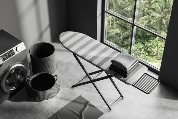 Top View White Laundry Interior Ironing Board Washing Machine Basket ...