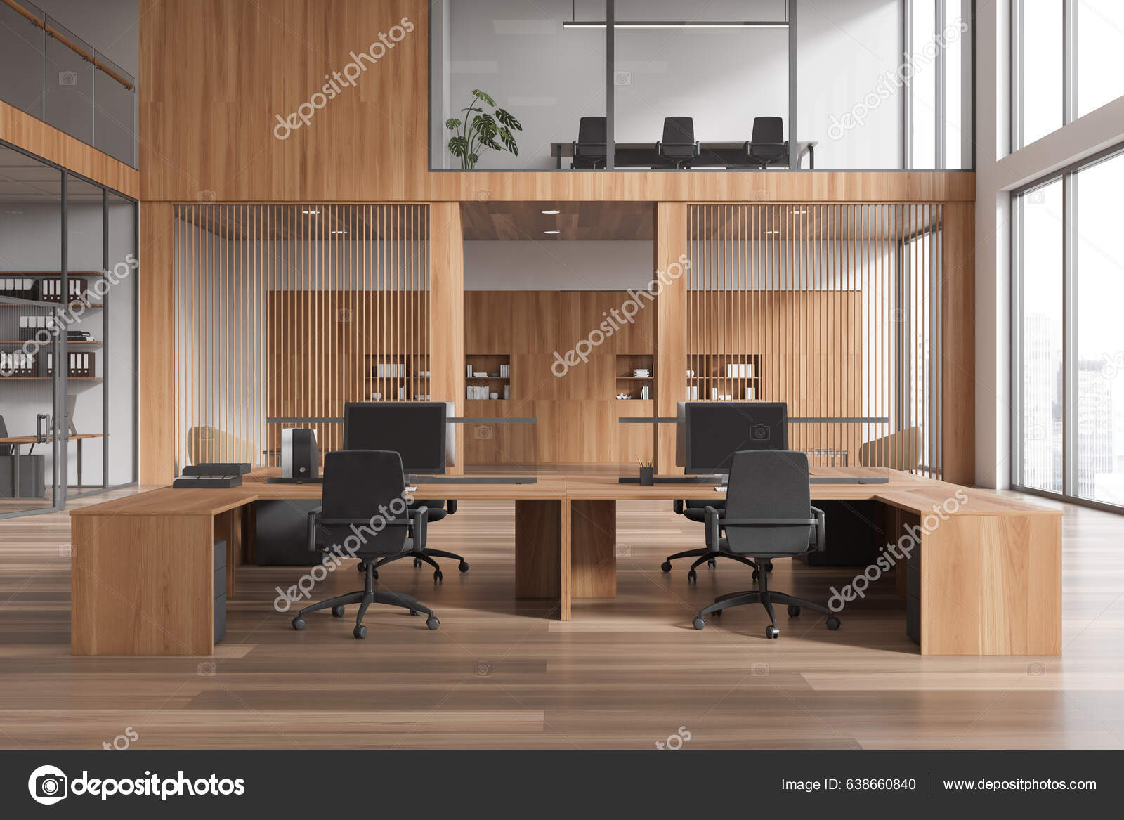 White Workspace Interior Coworking Conference Zone Glass Doors Two ...