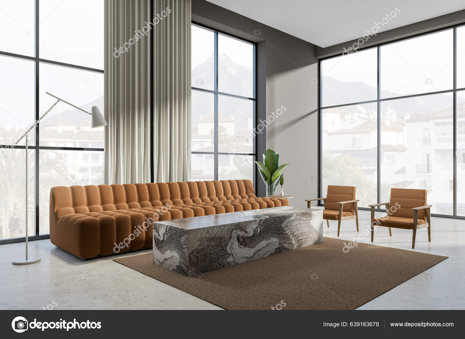 Lounge Zone Interior Sofa Side View Armchairs Coffee Table Carpet ...