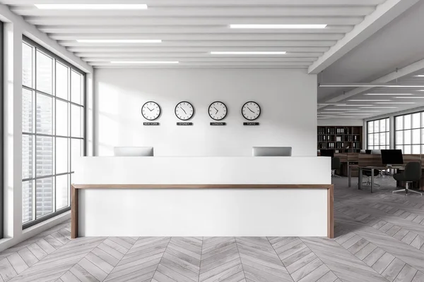 Modern Office Room Interior Reception Desk Computer Side View Panoramic ...