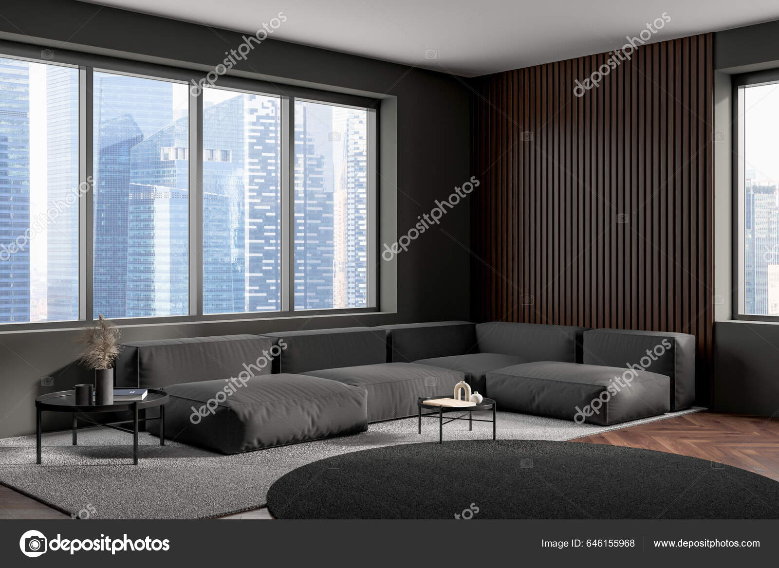 Modern Lounge Zone Interior Sofa Side View Coffee Table Carpet — Stock ...